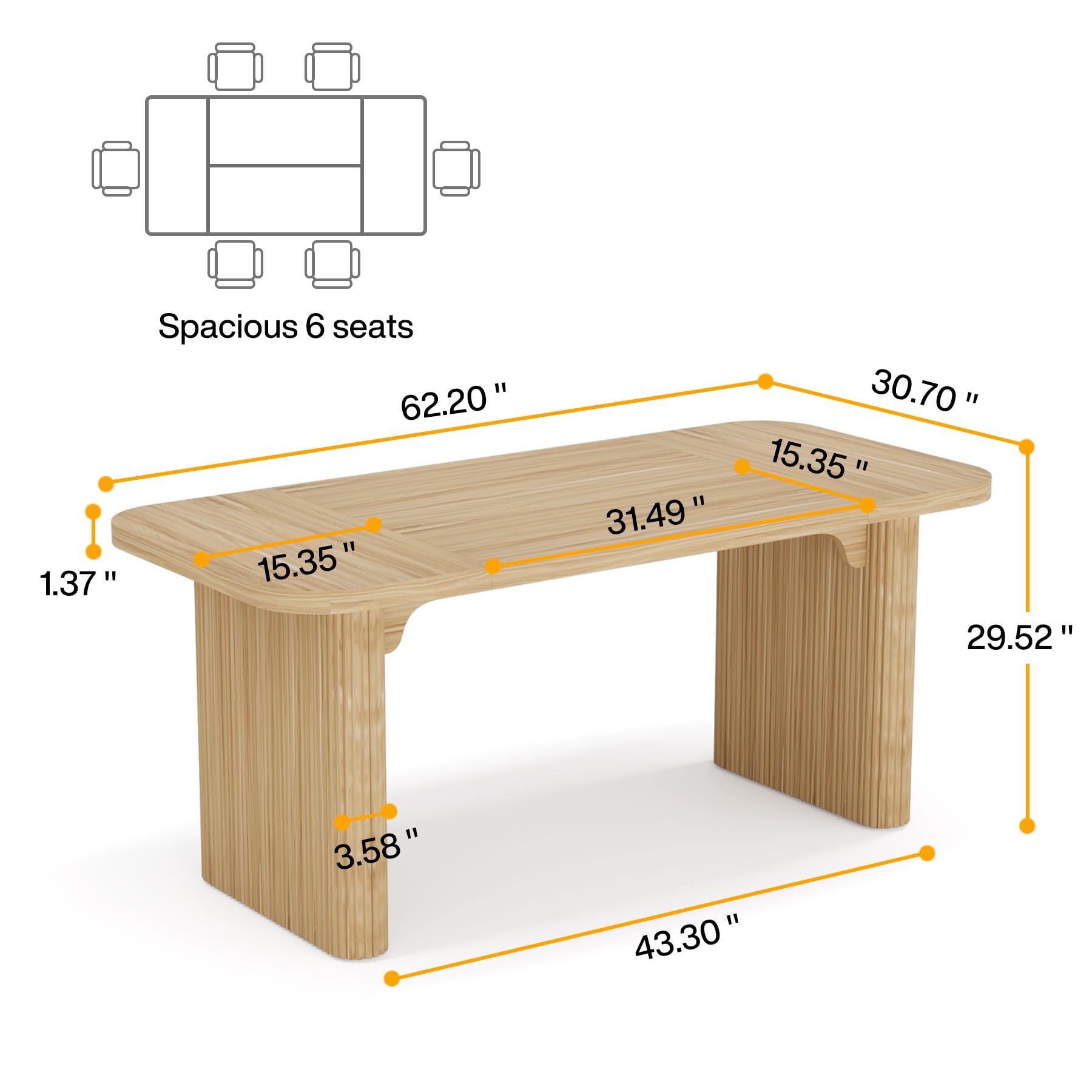 Tribesigns 62" Executive Desk, Large Office Computer Desk with Double Pedestal, Modern Simple Style Rectangle Writing Table for Home Office (Natural)