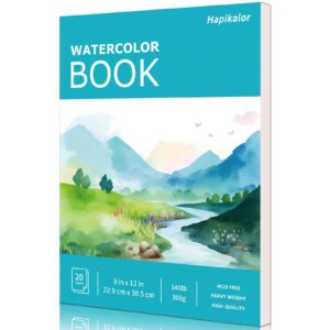 hapikalor watercolor paper pad, 9"x12" water color paper, 140lb/300gsm artist painting drawing paper book, art supplies for adults kids, watercolors, watercolor paint set, sketchbook, journal, teal