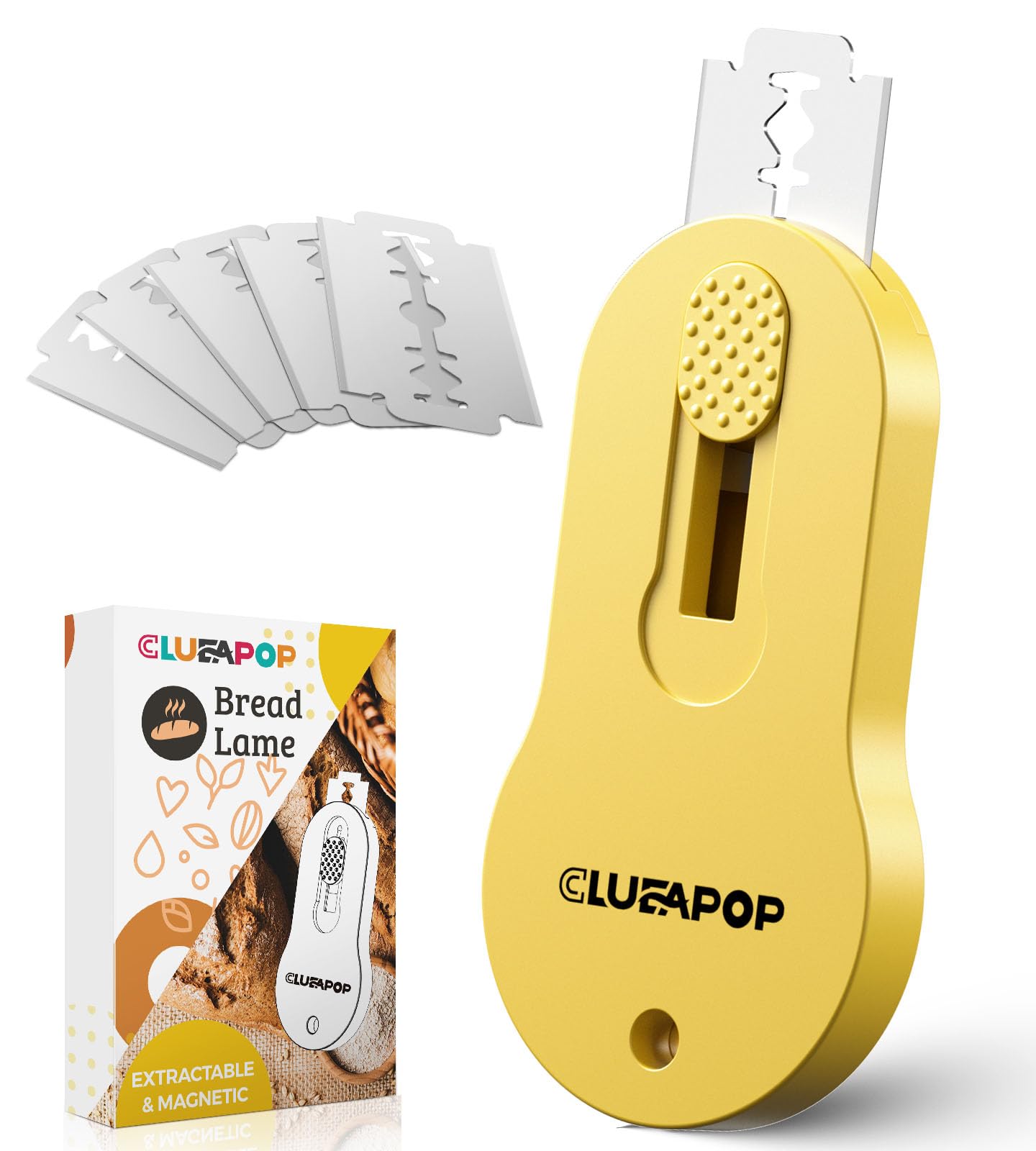 CLUEAPOP Bread Lame Sourdough Scoring Tool Extractable & Magnetic - Professional Dough Scoring Tool for Sourdough Bread Baking & Bread Making Tools - Scoring Patterns Booklet & 5 Razor Blades