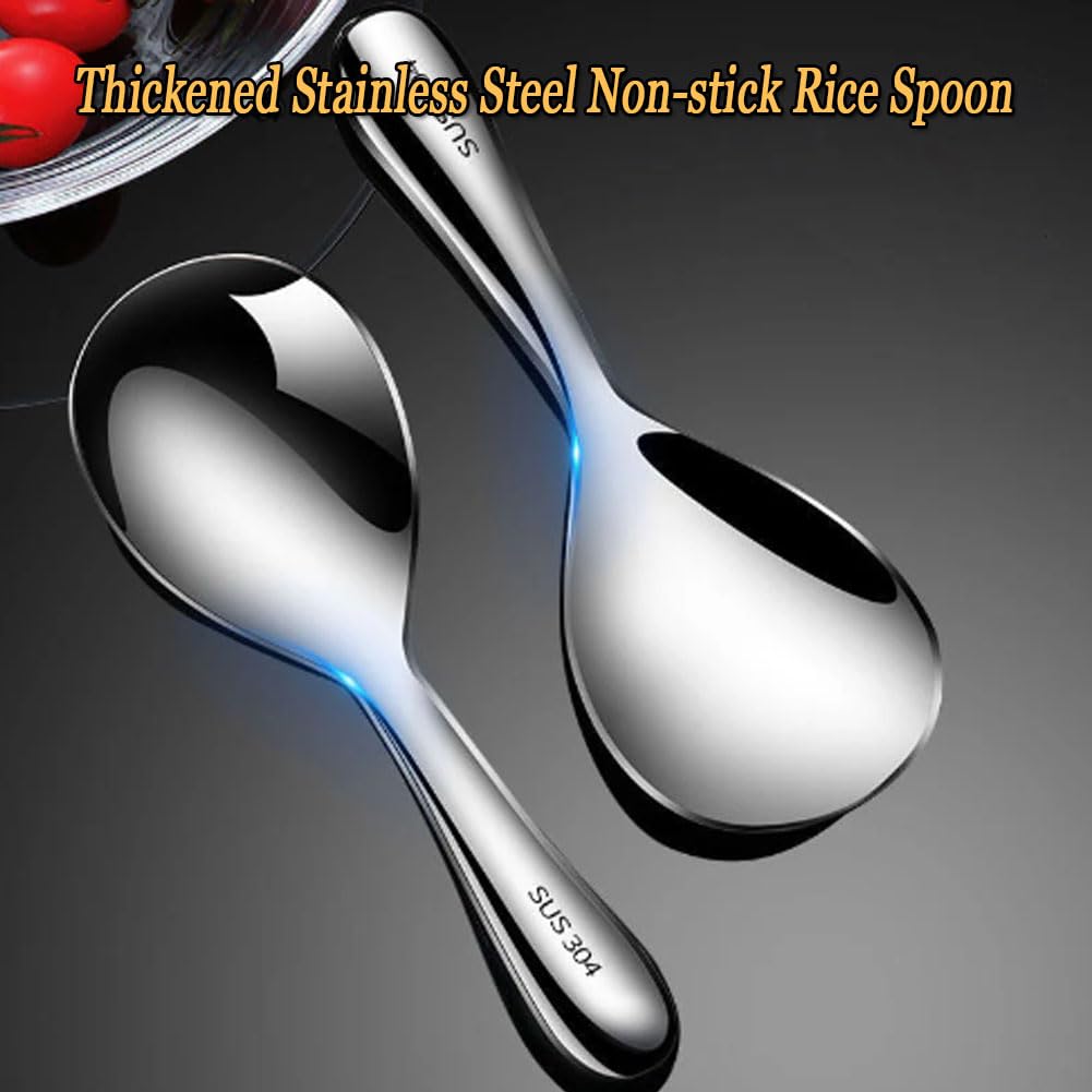 Thickened Stainless Steel Non-stick Rice Spoon, Rice Spoon Paddle, Spoons Stainless Steel Rice Spoon Thick Non-stick, 304 Stainless Steel Rice Large Spoon Head Brushed Finis (1, Bright)