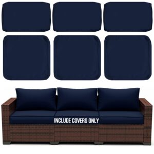 clawscover 6pack outdoor patio seat and back cushions replacement covers fit for 3-seater wicker rattan furniture conversation set sectional couch,navy-included covers only