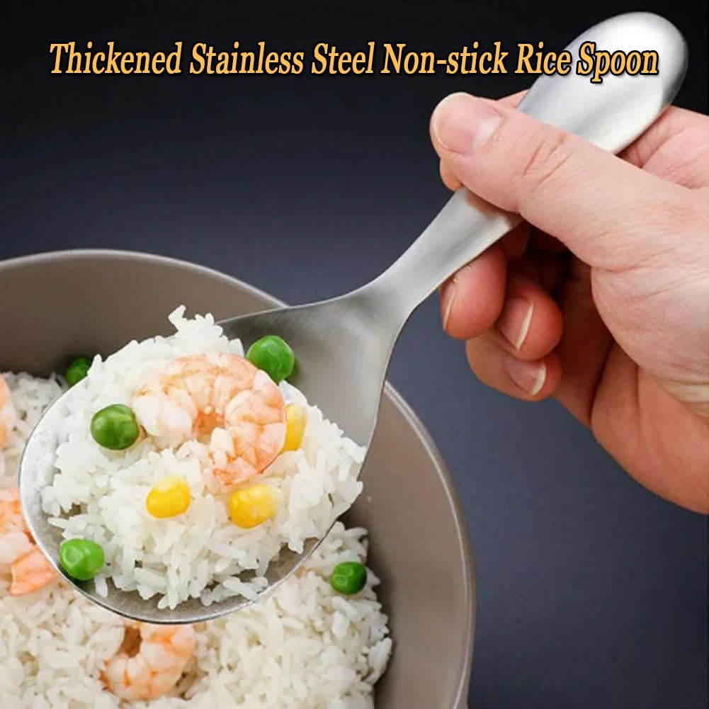 Thickened Stainless Steel Non-stick Rice Spoon, Rice Spoon Paddle, Spoons Stainless Steel Rice Spoon Thick Non-stick, 304 Stainless Steel Rice Large Spoon Head Brushed Finis (1, Bright)