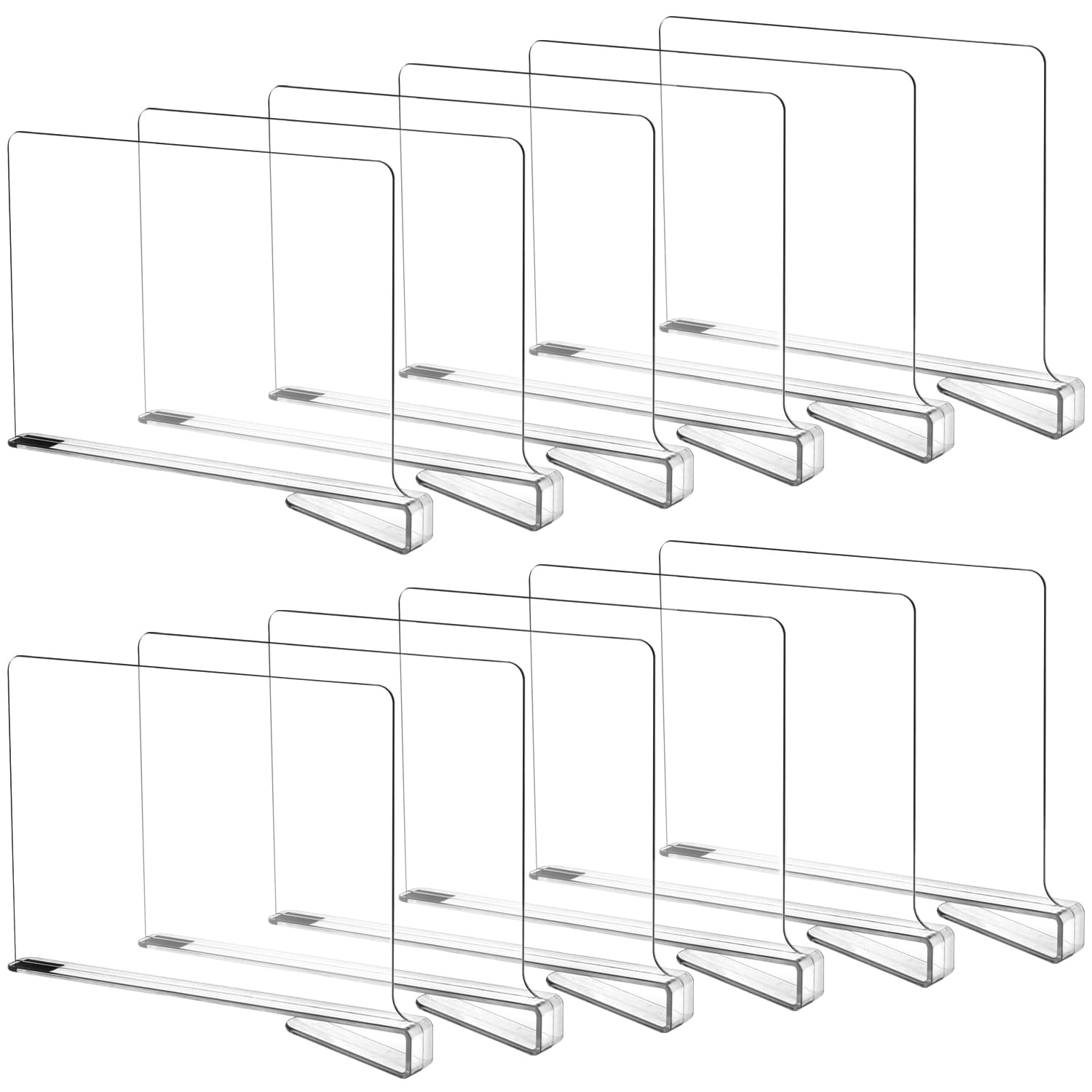 QWORK Clear Acrylic Shelf Dividers for Closets (12 Pack) – 8" x 12", Shelf Dividers, Purses Separators