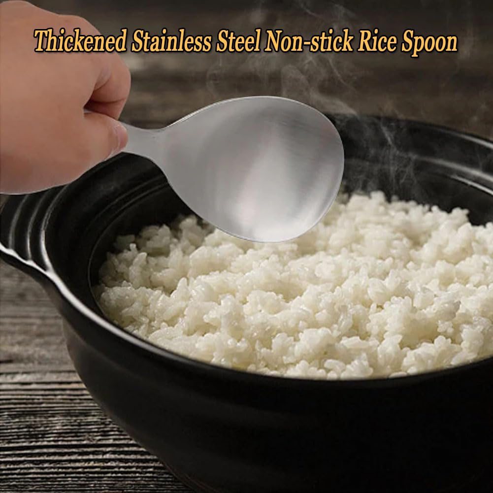 Thickened Stainless Steel Non-stick Rice Spoon, Rice Spoon Paddle, Spoons Stainless Steel Rice Spoon Thick Non-stick, 304 Stainless Steel Rice Large Spoon Head Brushed Finis (1, Bright)