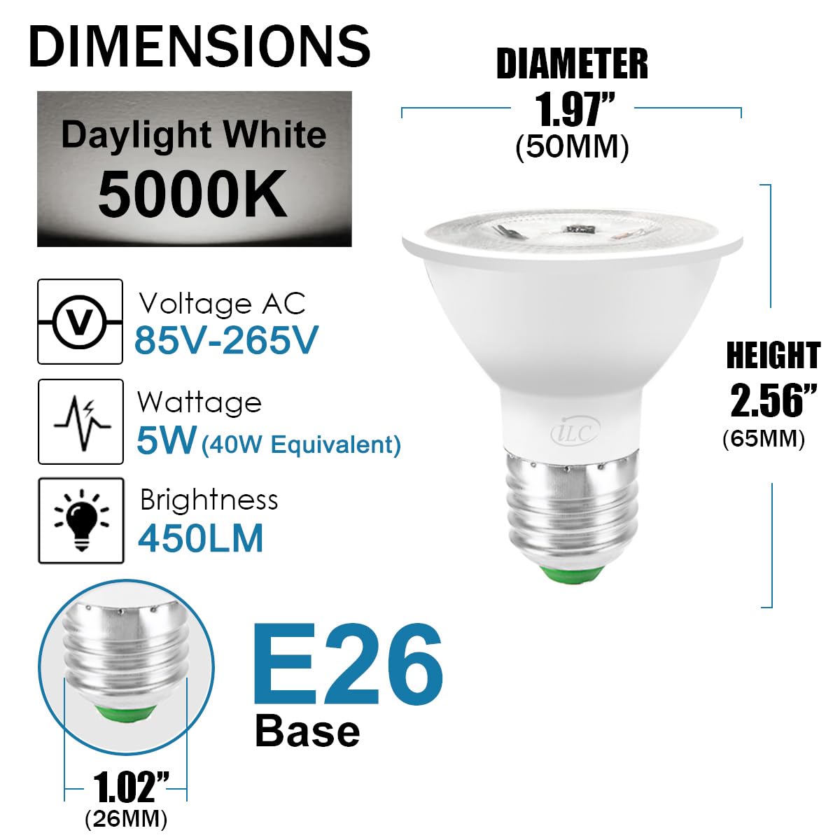 ILC Par16 LED Light Bulbs 40 Watt Equivalent Color Changing E26 Screw 45°, 12 Colors Dimmable Daylight White 5000K RGB LED Spot Light Bulb with 5W Remote Control,(Pack of 4)