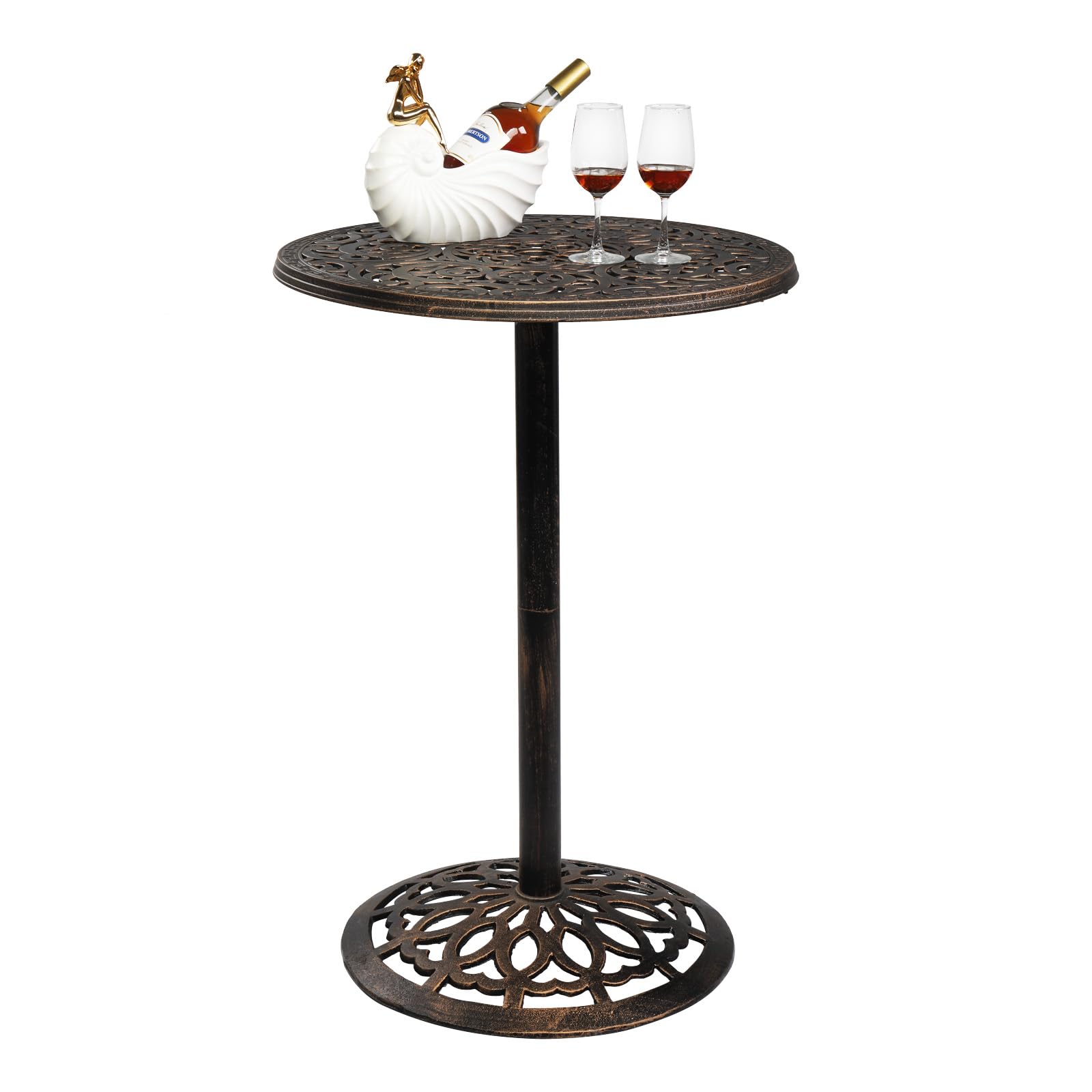 Wuuhan Outdoor Bistro Pub Table, Round Patio Bar Cast Aluminum Tall Outdoor Table Bistro Table Outdoor Furniture Garden Table 27.5 * 27.5 * 40inch（Antique Bronze