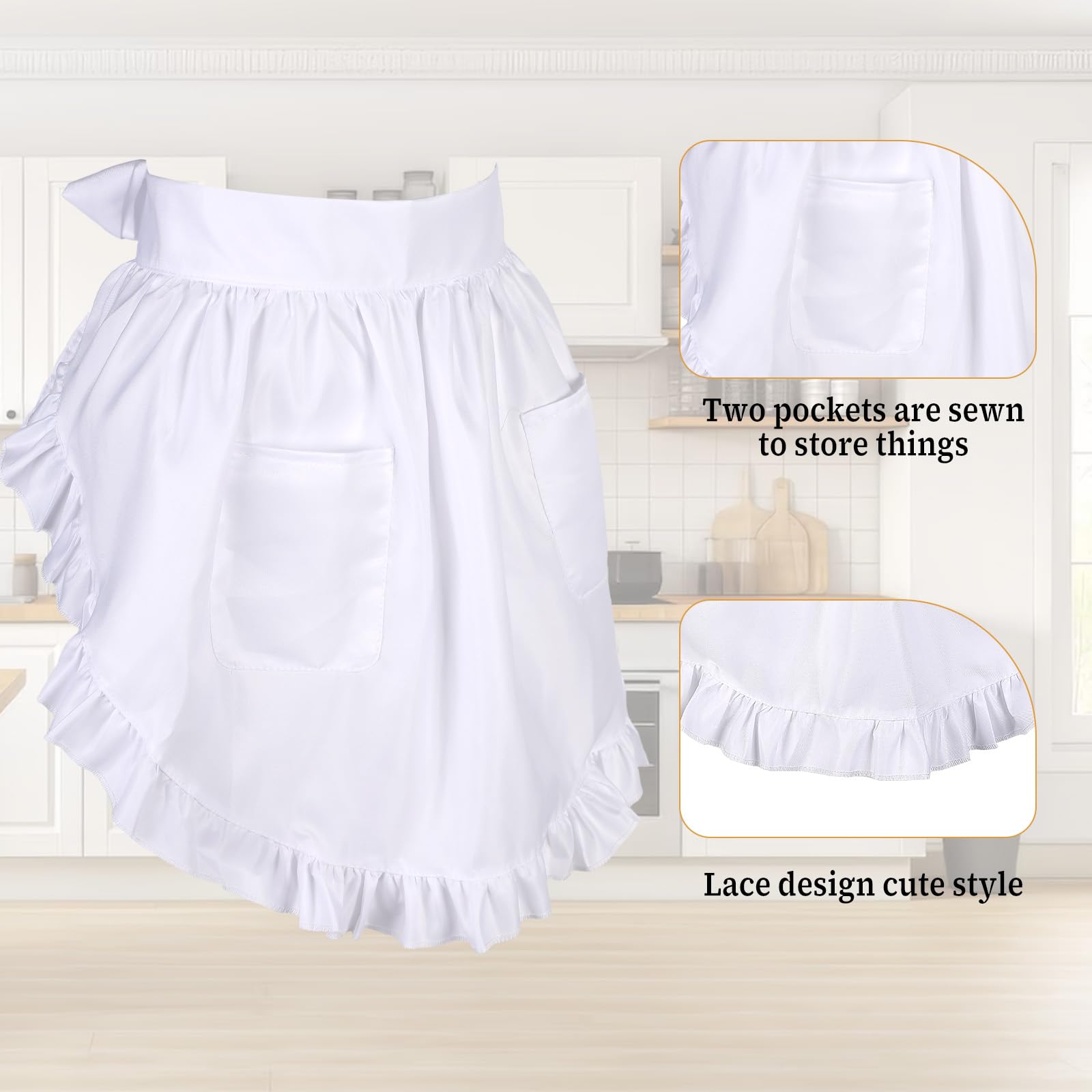 Lusofie Waist Apron with Pockets White Half Apron Maid Apron Cooking Aprons for Women for Kitchen Cooking Restaurant Restaurant Bistro Coffee (Material: Polyester)