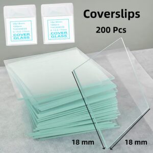 Blank Microscope Slides and Coverslips, 50Pcs Pre-Cleaned Blank Microscope Slides and 200Pcs 18mm Coverslips, for Microscopy Experiments and Analysis, Microscope Accessories. (A)