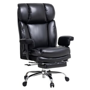 kumepojo big and tall office chair 400lbs, wide seat, telescoping leg rests, adjustable armrests - comfortable office chair for lower back pain, black heavy-duty leather office chair