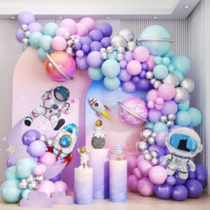 161pcs space balloons arch kit outer space party decorations with space astronaut rocket pink and purple balloons space themed birthday party baby shower decorations