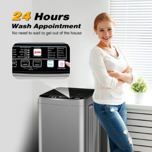 Portable Washing Machine 25lbs Capacity, Fully Automatic Compact Washer with 10 Wash Programs and 8 Water Levels, LED Display/Drain Pump, Compact Washing Machine Ideal for Camping, Apartment, Grey