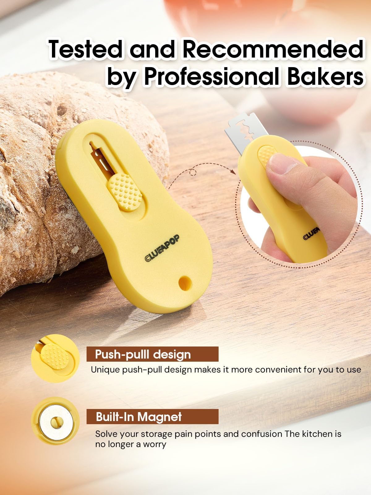 CLUEAPOP Bread Lame Sourdough Scoring Tool Extractable & Magnetic - Professional Dough Scoring Tool for Sourdough Bread Baking & Bread Making Tools - Scoring Patterns Booklet & 5 Razor Blades