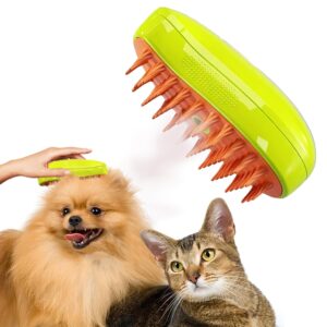 cat steam brush, 3 in1 spray cat brush, self cleaning cat steamy brush, cat steamy brush for massage, steam pet brush for removing tangled and loosse hair (green)