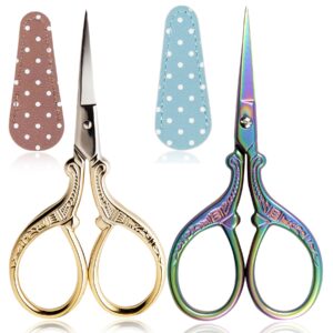 bihrtc 2pairs 3.6inch sewing scissors small with leather cover stainless steel sharp tip scissors needlepoint scissors household scissors for sewing crafting art work threading needlework