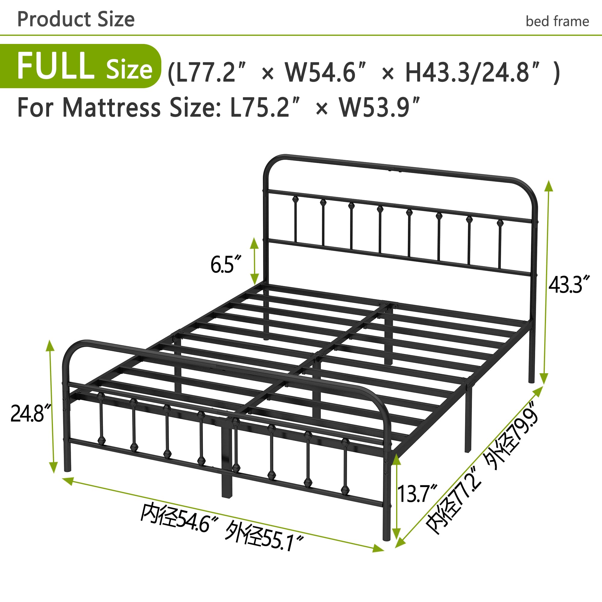 Kujielan Metal Bed Frame - Structurally Stable Heavy Duty Steel Slat Supported Full Bed Frames,No Box Spring Needed for Easy Removal and Transport…