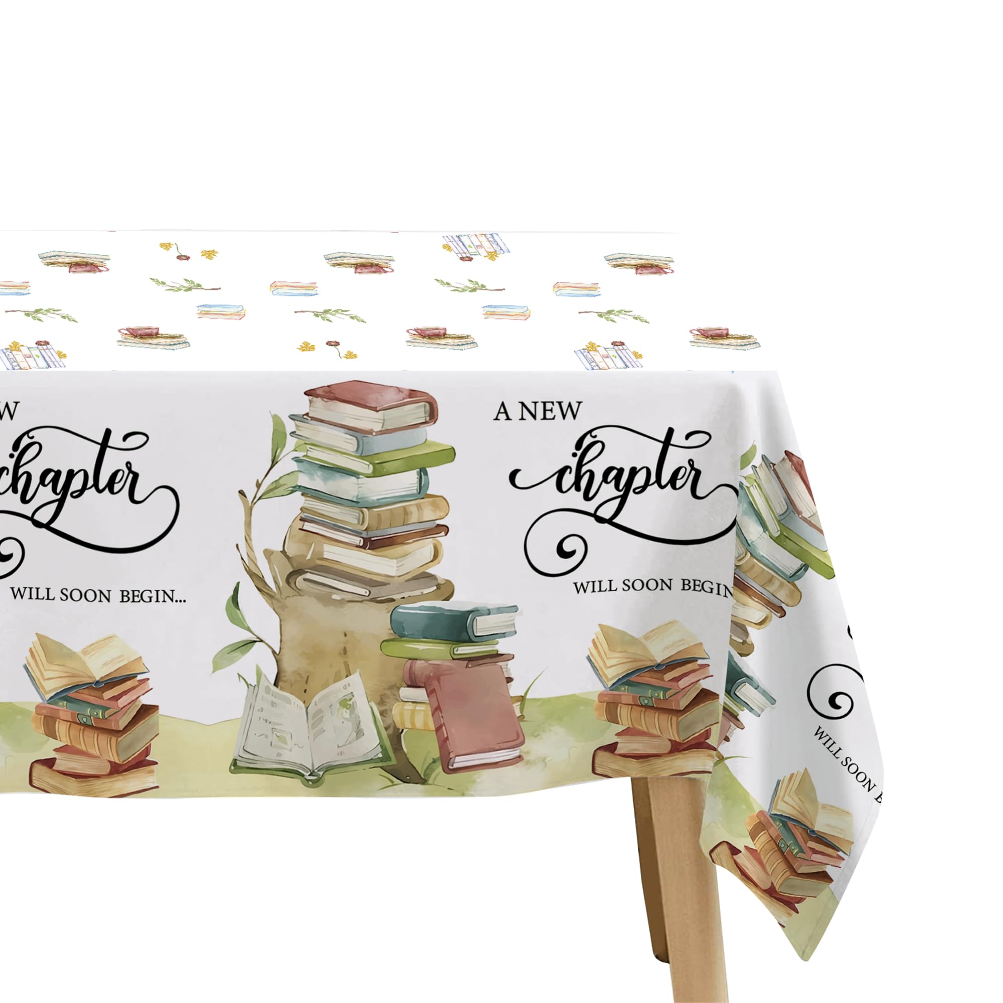 APOWBLS Storybook Baby Shower Decorations Tablecloth - A New Chapter Will Soon Begin Book Theme Party Supplies Table Cover, Library Reading Book Club Decoration Table Cloth - 3Pack (54in x 108in)