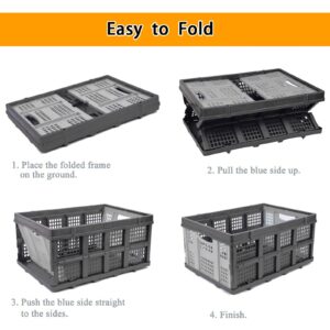 Plastic Storage Basket 50L, Foldable Storage Bin Organizer, Collapsible Milk Crates Heavy Duty Transit Storage, Hand Trucks Stackable Folding Crate Plastic Folding Baskets for Farm Home