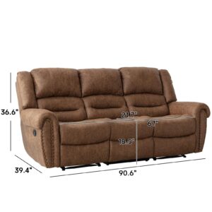 CANMOV Faux Leather Manual Reclining Sofa,3 Seat Recliner Couch Sofa with Overstuffed Comfortable Armrest and Backrest for Living Room, Office(Nut Brown, Sofa)