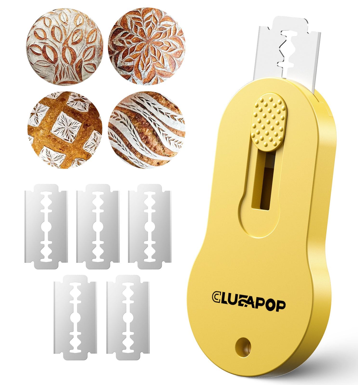 CLUEAPOP Bread Lame Sourdough Scoring Tool Extractable & Magnetic - Professional Dough Scoring Tool for Sourdough Bread Baking & Bread Making Tools - Scoring Patterns Booklet & 5 Razor Blades