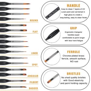 Brusarth Detail Paint Brushes Set, 16pcs Miniature Paint Brushes for Fine Detailing, Art Painting, Micro Detail Paint Brush for Acrylics, Oils, Watercolors, Paint by Number, Figurine, 40k