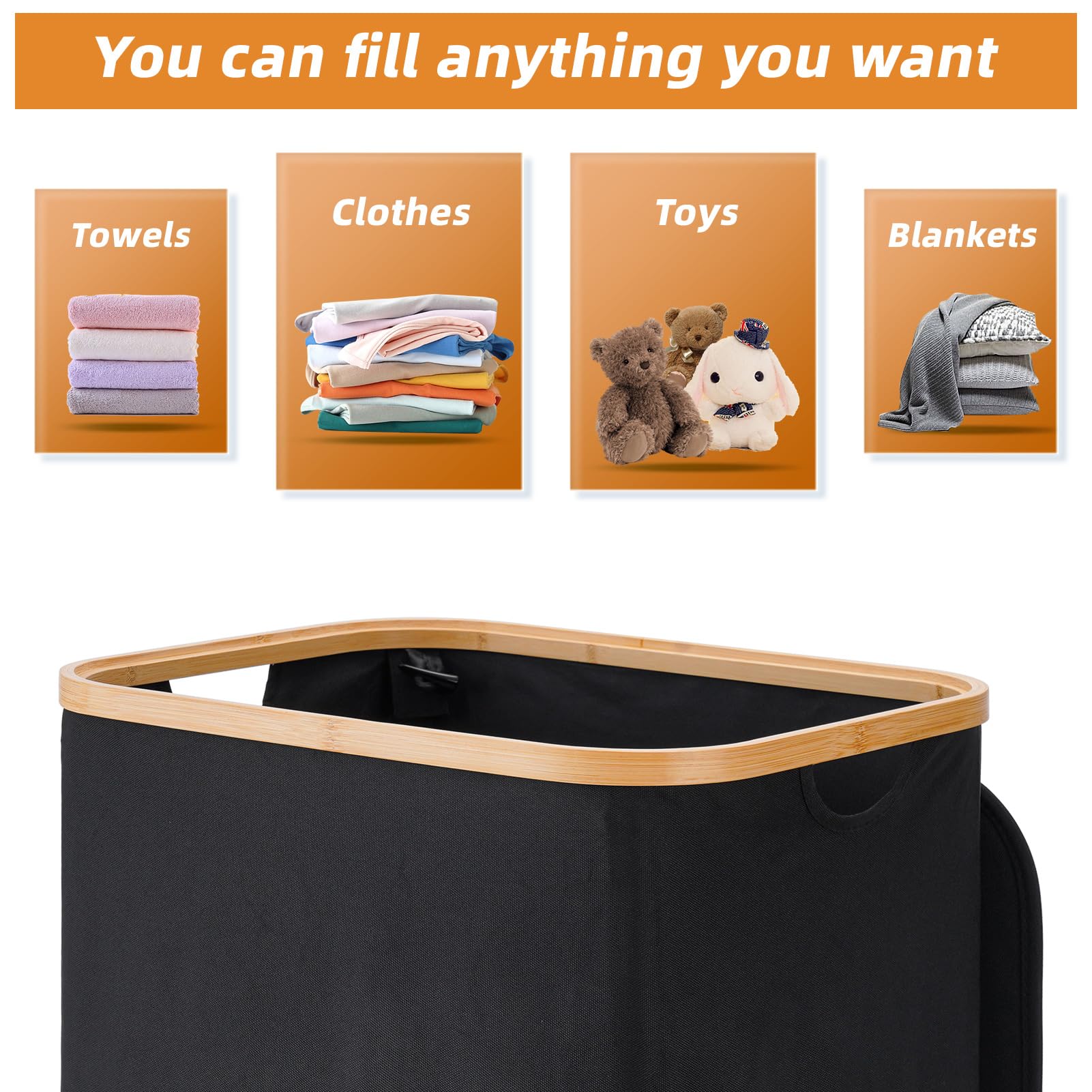 Laundry Hamper with Lid,100L Dorm Large Laundry Basket with Removable Inner Bag,Dirty Clothes Hamper Laundry for Bedroom Aesthetic(1, Black)