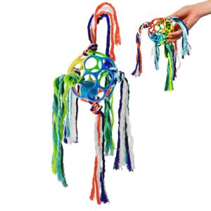 dogielyn dog rope toys with squeaky ball,durable bell balls on rope, 6 colorful strap tug of war dog toy,interactive pet indoor outdoor fetch training chew toy for small medium dogs