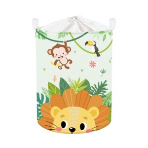 clastyle 45l large green jungle lion kid laundry hamper with handle collapsible monkey bird clothes toy storage basket with lid for nursery