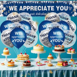 We Appreciate You Decorations Navy Blue Siver We Appreciate You Banner with 18 Balloons Thank You Yard Sign for Teacher Employee Staff Poaster Doctors Nurse Volunteer Appreciation Week Party Decor