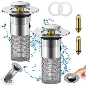 bathroom sink drain strainer, pop up sink drain filter with removable stainless steel filter basket hair catcher, bathroom sink drain stopper, for us bathroom sink stopper replacement (2pcs)