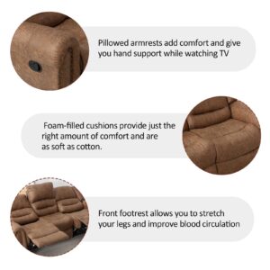 CANMOV Faux Leather Manual Reclining Sofa,3 Seat Recliner Couch Sofa with Overstuffed Comfortable Armrest and Backrest for Living Room, Office(Nut Brown, Sofa)