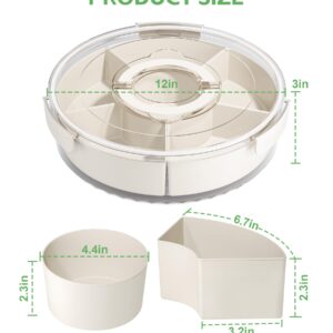 Divided Rotating Serving Tray with Lid and Handle, Portable Snackle Box for Fruits Snacks Veggie Charcuterie, Clear Snack Spinner Organizer and Storage for Adults Child (12" L-1pcs-6 Compartments)