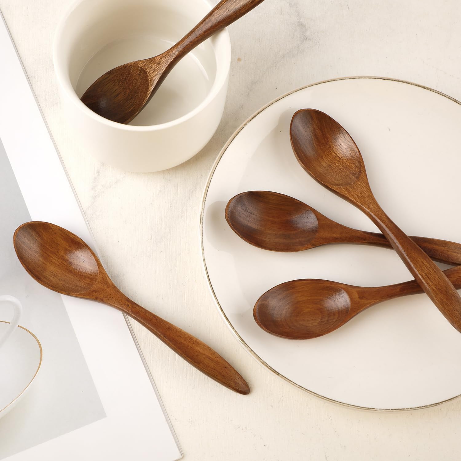 CKKAPTURE 7 Pcs Small Wooden Spoons of 5.71 Inch - Honey Spoon for Tea, Eating Spoons & Mini Serving for Coffee, Tea Jar, Condiment