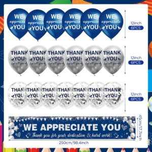 We Appreciate You Decorations Navy Blue Siver We Appreciate You Banner with 18 Balloons Thank You Yard Sign for Teacher Employee Staff Poaster Doctors Nurse Volunteer Appreciation Week Party Decor