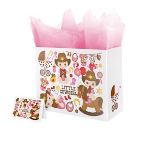 ysmile cowgirl large gift bag with wrapping tissue for baby shower 12.6" - girl