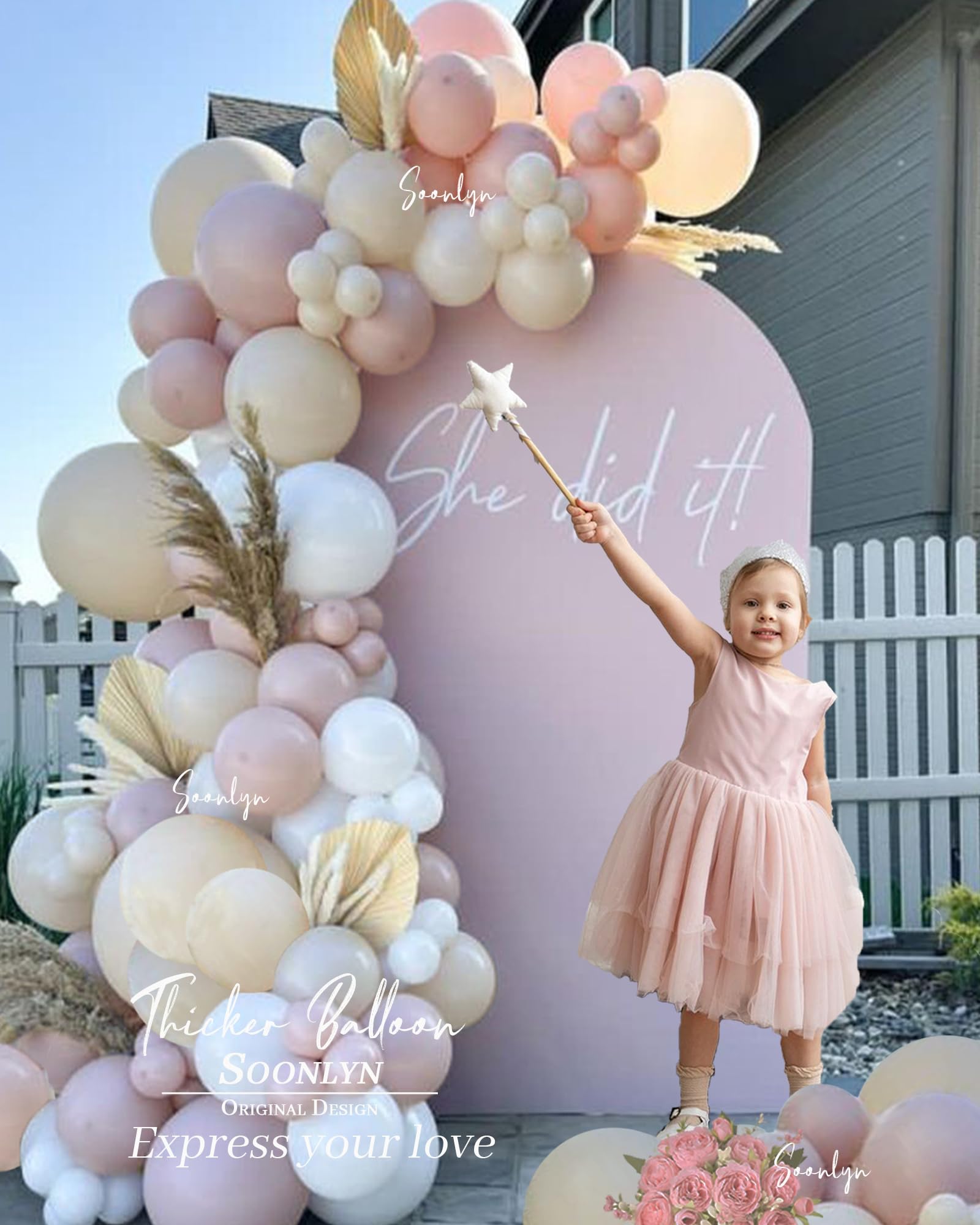 Soonlyn Pink Balloon Arch Kit, 13ft Thicken Dusty Pink Boho Neutral Theme for Coquette Birthday Party Baby Shower Bridal Shower