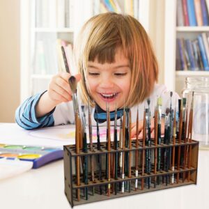 Multi Wooden Paint Brush Holder Stand | 67 Holes Paintbrush Holder Stand Wooden Paint Brush Holder,Paintbrush Holder Organizer For Colored Pencils Paint Brushes Makeup Brushes