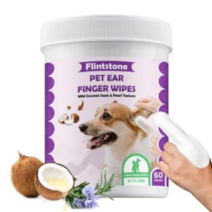 flintstone dog ear cleaner finger wipes – ultra big dog ear wipes gently clean ear wax, dirt - ear wipes for dogs & cats soothes ear itching - mild coconut scent - 60 count