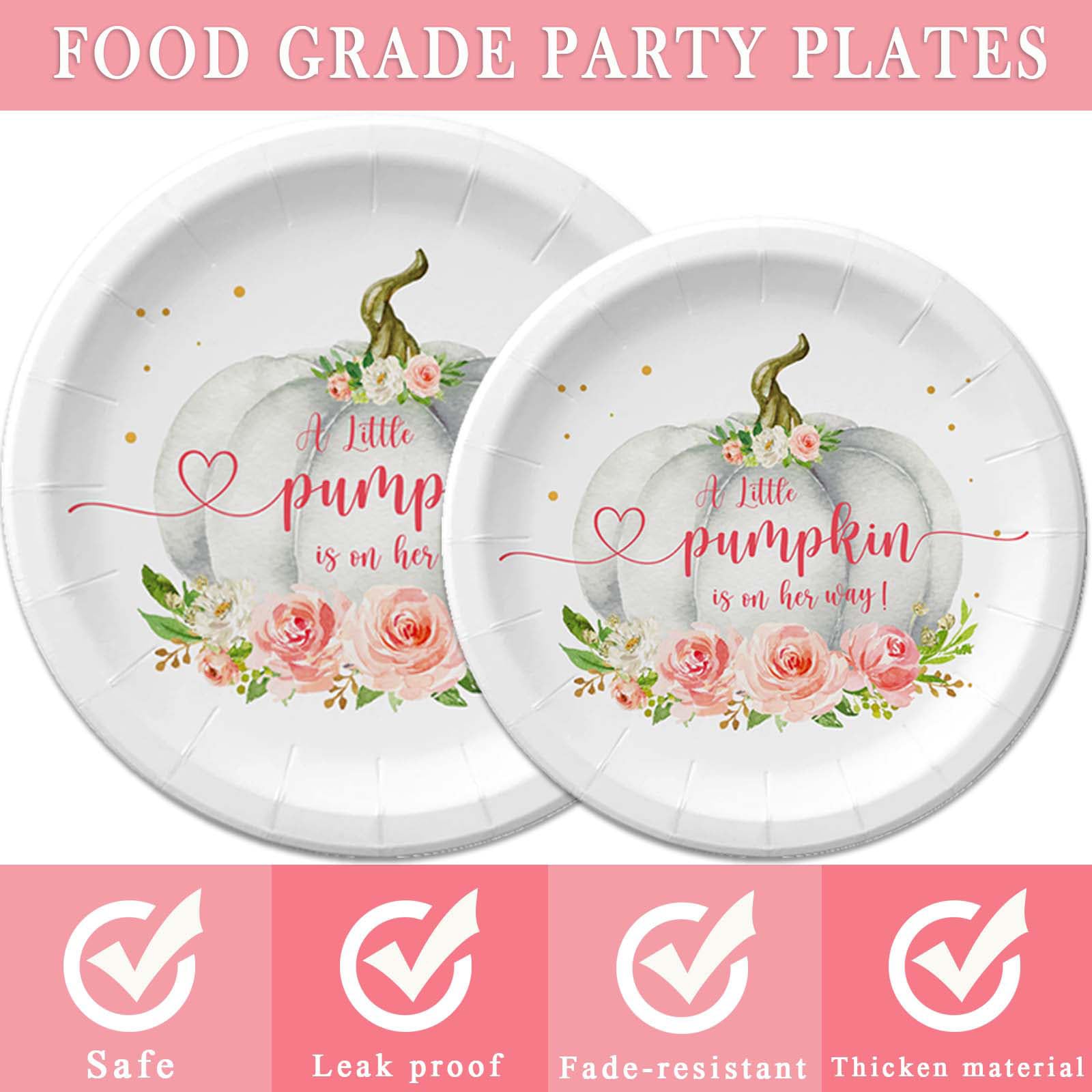 Yuzioey 177pcs Pumpkin Baby Shower Decorations, A Little Pumpkin is On The Way, Fall Pink Pumpkin Disposable Dinnerware (Serve 25 Guests)with Paper Plates Cups Napkins, Banner Tablecloth