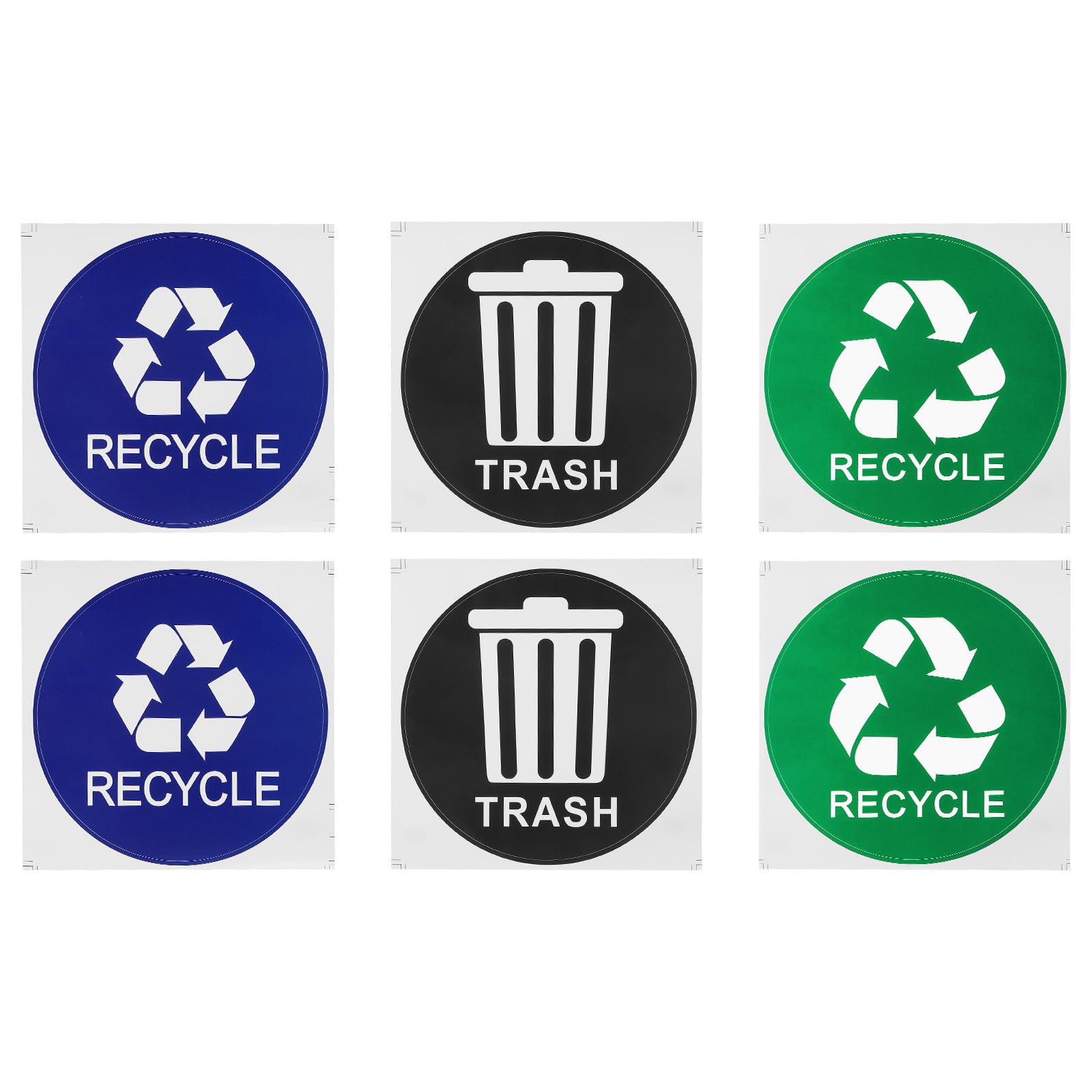 PATIKIL Trash Recycle Sticker, 6 Pcs 5" Dia Recycle Sign Decal Symbols Sticker Recycling Label for Trash Can Waste Management in Kitchens, Offices, Public Spaces