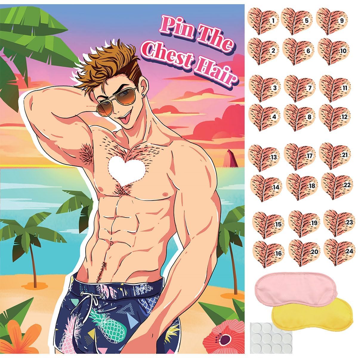 Roscid Bridal Shower Games Bachelorette Party Games Funny Party Game - Pin Hair on The Hunk 24 Players, Birthday Party Game Girls Nights Party Game Pin The Game, Engagement Party Games