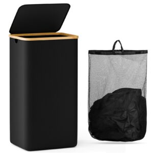 laundry hamper with lid,100l dorm large laundry basket with removable inner bag,dirty clothes hamper laundry for bedroom aesthetic(1, black)