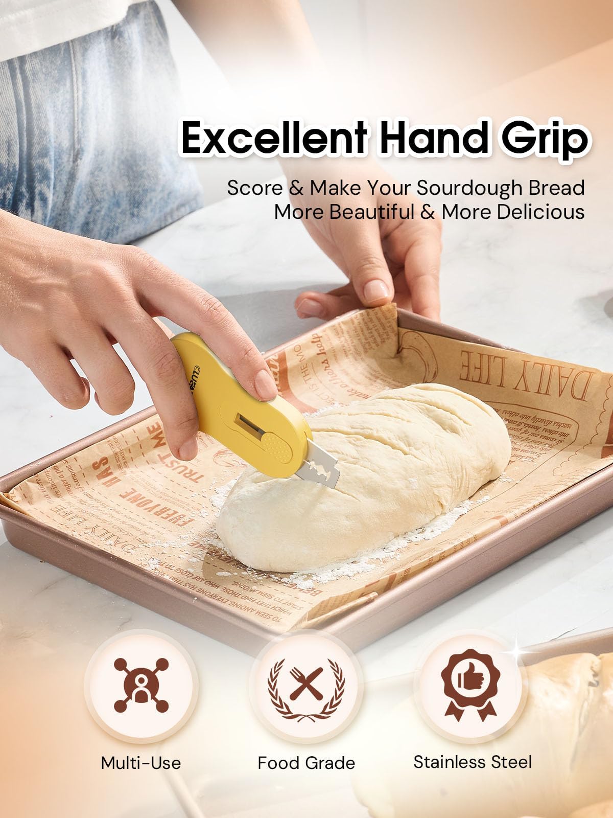 CLUEAPOP Bread Lame Sourdough Scoring Tool Extractable & Magnetic - Professional Dough Scoring Tool for Sourdough Bread Baking & Bread Making Tools - Scoring Patterns Booklet & 5 Razor Blades