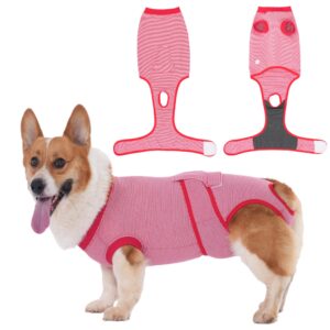 cohyver dog cone, professional pet recovery shirt dog abdominal wounds bandages for male female, pet surgical snugly suit after surgery, anti-licking dog onesies, size l red stripes