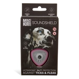 max & molly pest prevention for dogs & puppies of any size, shield tag for dog collar, safe and easy pet defense through soundshield ultrasonic tech (rose pink)