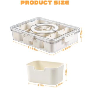 2 Pack Portable Snackle Box Container, Divided Serving Tray with Lid and Handle, Fruits, Clear Snack Platter Organizer and Storage for Adults Child (11.81" L*8.85"W-2pcs-8 Compartments)