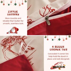 Christmas Duvet Cover Queen Size, 3PCs Red Village Christmas Bedding Set, Holiday Decor Soft Microfiber Duvet Cover and 2 Pillowcases with Zipper Closure for Kids Teens Adults (90"x90")