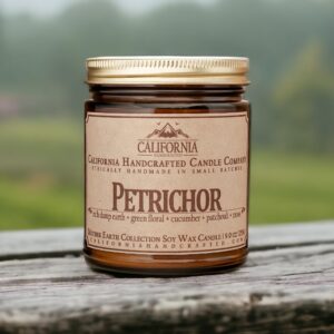 California Handcrafted Petrichor Scented Soy Wax Candle | Rich Damp Earth + Green Floral + Cucumber + Patchouli + Moss | 9 oz Jar