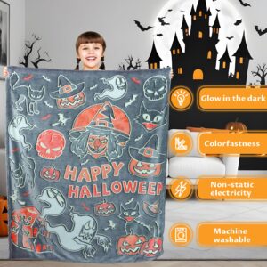 UOFON Halloween Blanket Pumpkin Throw Blanket Witchy Blanket Glow in The Dark for Kids Adults Halloween Decorations 50"x60"