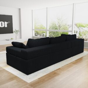 FHUKMZOI Modern Upholstered Chenille L-Shaped Couch, Convertible Sectional Sofa Couch, Modular 108" L Shaped Sectional Sofa Set for Home, Apartment, Dorm, Bonus Room, Compact Spaces (Black)