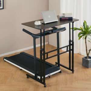 aerkenga standing desk small computer desk, 39.3 inch height adjustable sit to stand desk, rolling mobile desk portable laptop desk for home office use, black brown